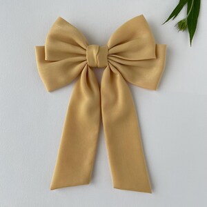 Pale Yellow Satin Hair Bow Slim With Tail Skinny Double Bow Woman Light ...