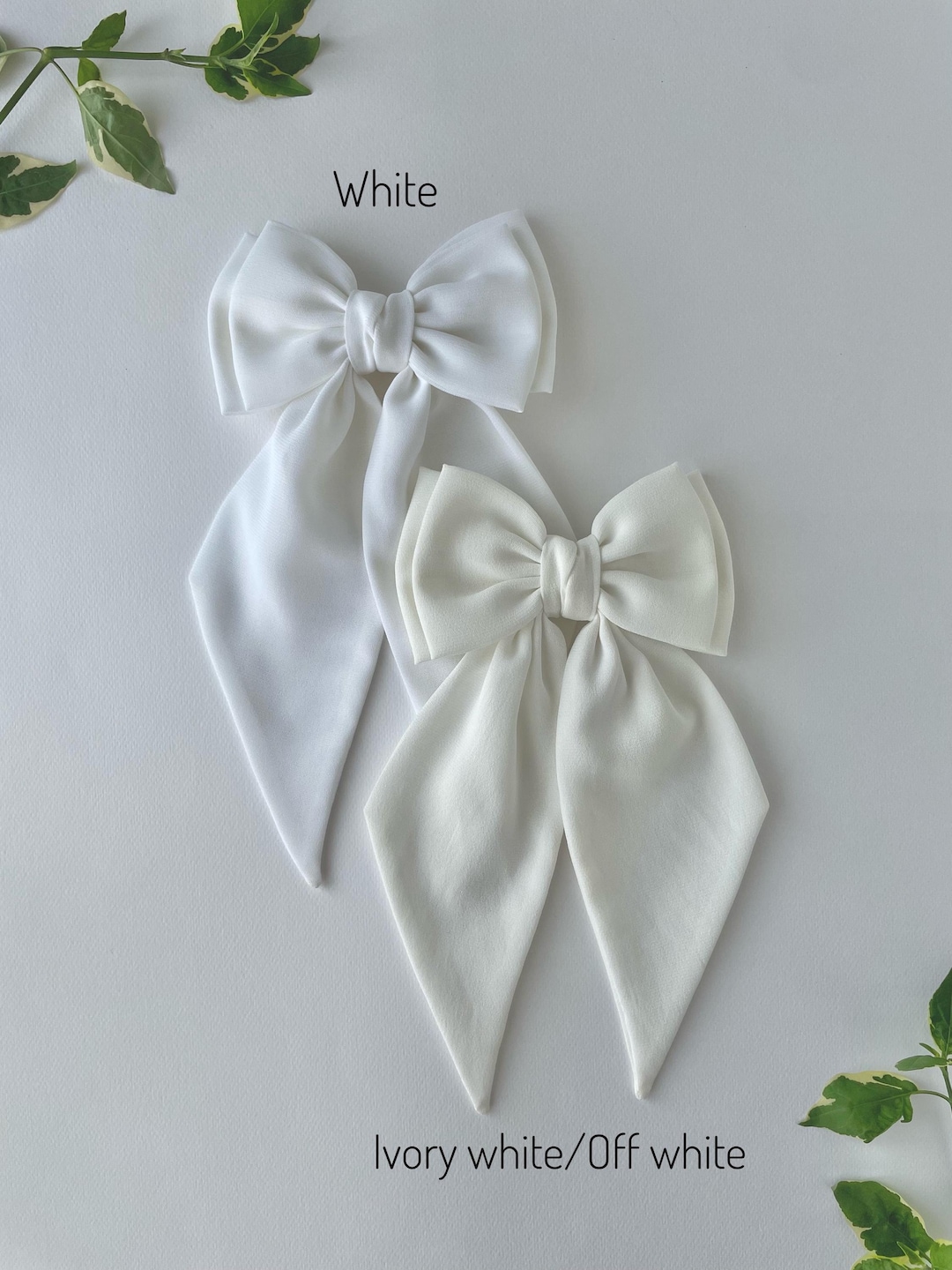 Ivory White Chiffon Double Bow With Pointed Tail Hair Accessory for ...