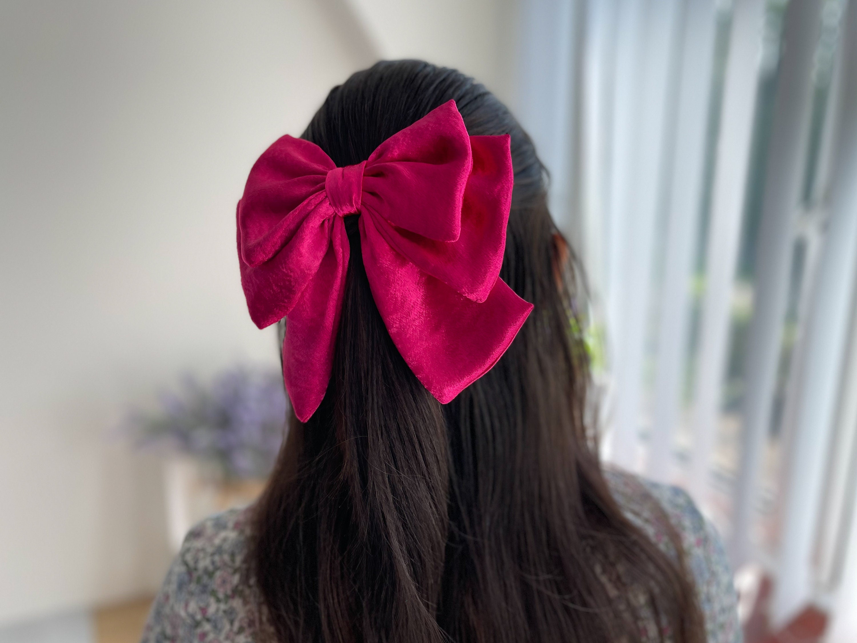 Shocking Pink Satin Barbie Hair Bow Shiny Hot Pink Satin Bow Fuchsia ...
