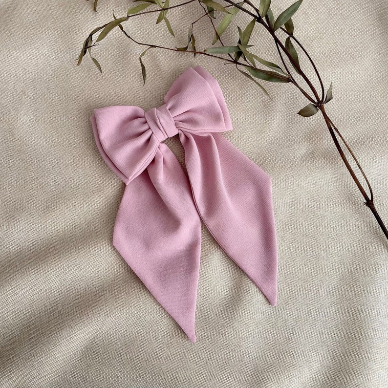 Chiffon Dusty Pink Double Bow Hair Bow Pointed Tail Accessory for Girl ...