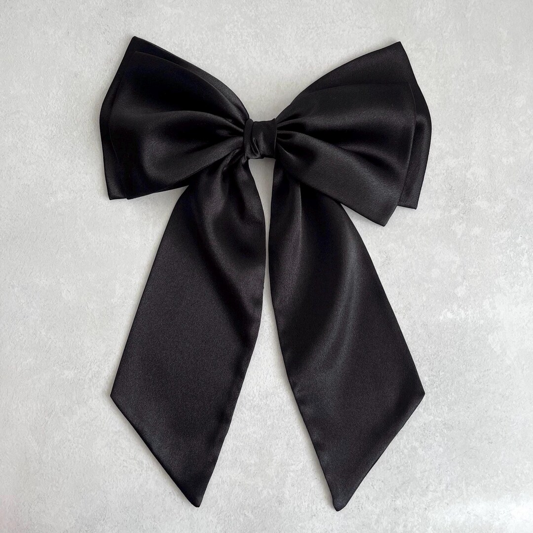 Black Satin Large Double Hair Bow Black Satin Funeral Hair Bow Giant ...