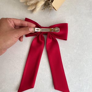 Red Satin Christmas Hair Bow Slim Bow Hair Accessory for Girl Handmade ...
