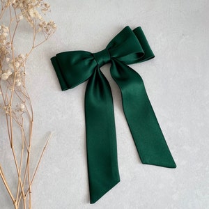 Forest Green Satin Hair Bow Slim Dark Green Bow Hair Accessory for Girl ...