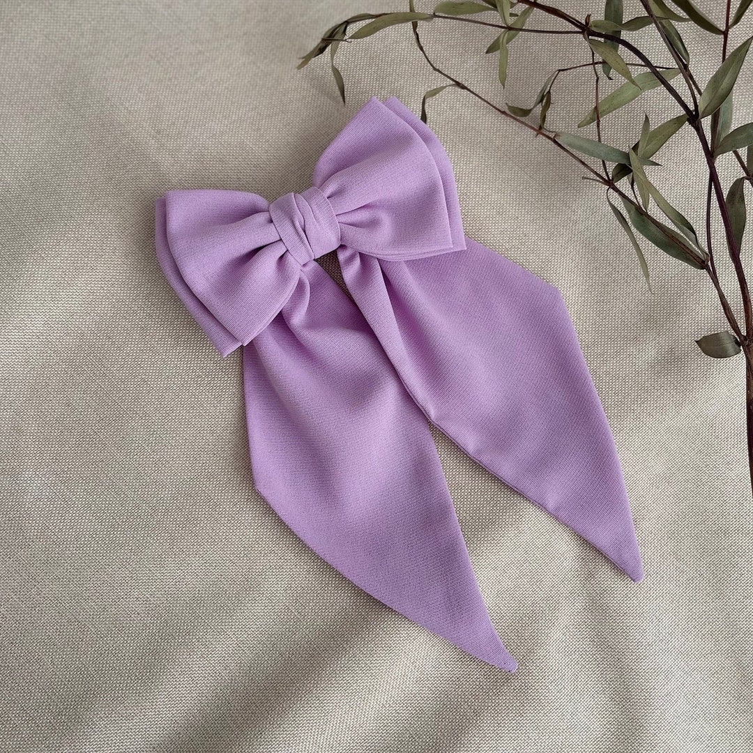 Chiffon Double Bow Lilac Hair Bow With Tail Accessory for Girl Small ...