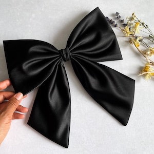 Black Big Satin Bow Large Hair Bow for Party Oversized Bow With Tail ...