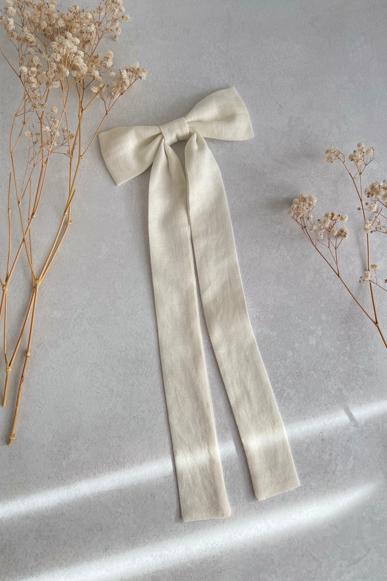Slim Bow Linen Ivory Hair Bow Slim Single Bow Bridal Hair Accessory ...