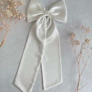 White Bow Satin With Long Tail Big White Single Bow With Barrette ...