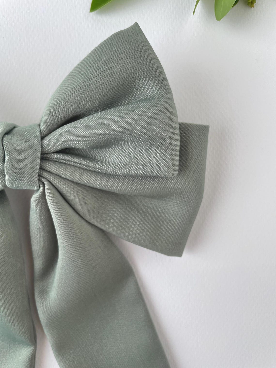 Clover Green Satin Hair Bow Slim With Tail Skinny Double Bow Woman Fern ...