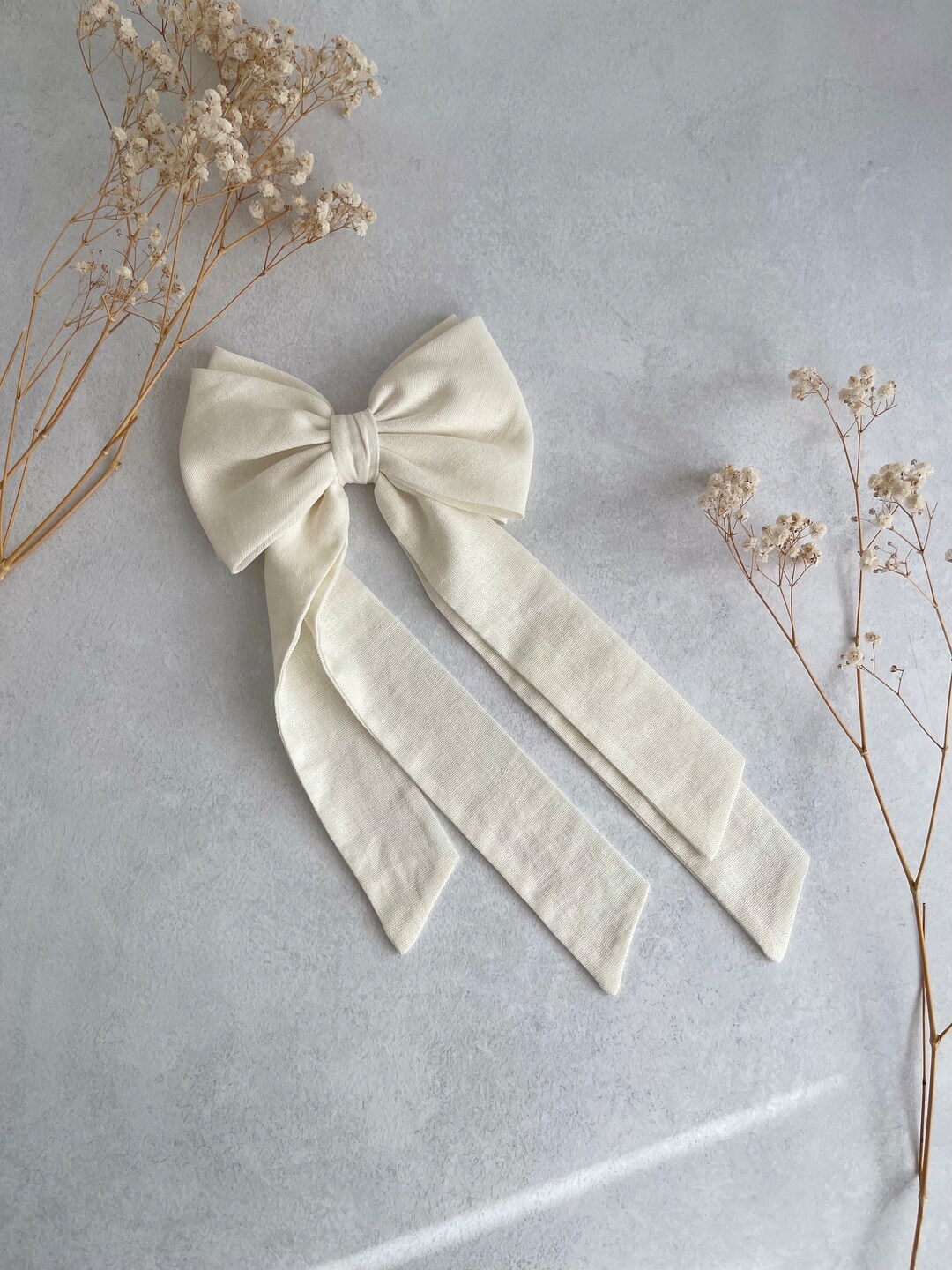 Ivory Linen Double Hair Bow Bridal Hair Accessory for Women Ivory Bow ...