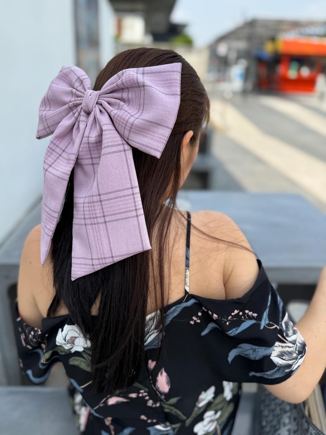 Large Pink Plaid Hair Bow Oversized Pink Bow Giant Bow With Tail Big ...