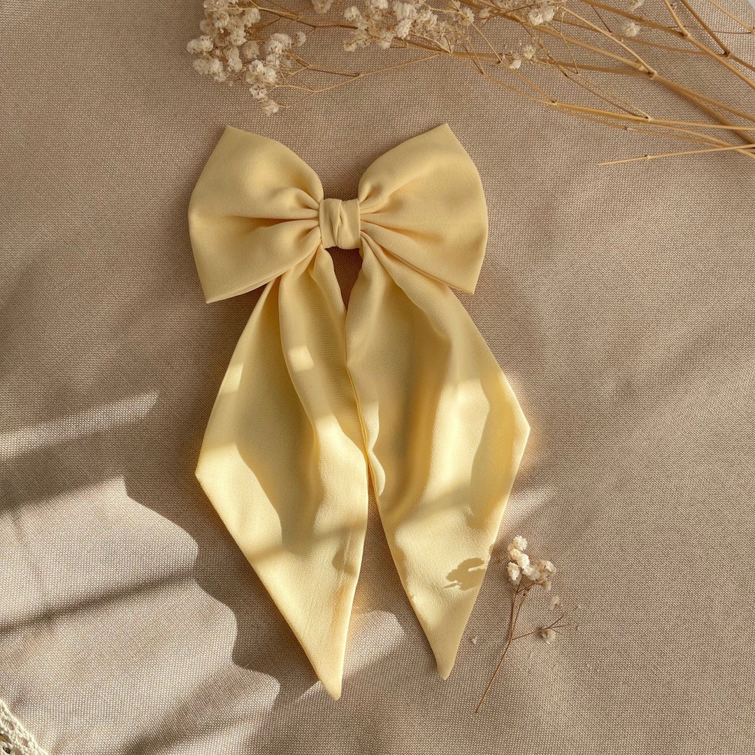 Pale Yellow Sailor Hair Bow With Pointed Tail Hair Bow Light Weight Bow ...
