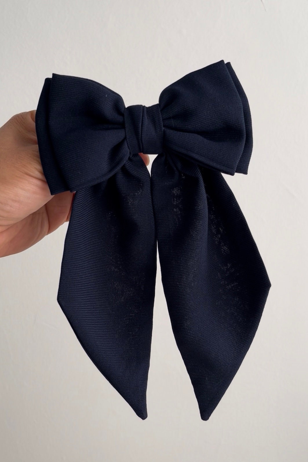 Double Bow Chiffon Navy Blue With Pointed Tail Accessory for Girl Small ...