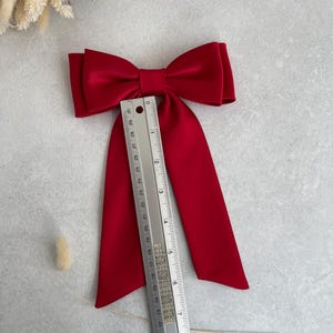 Red Satin Christmas Hair Bow Slim Bow Hair Accessory for Girl Handmade ...