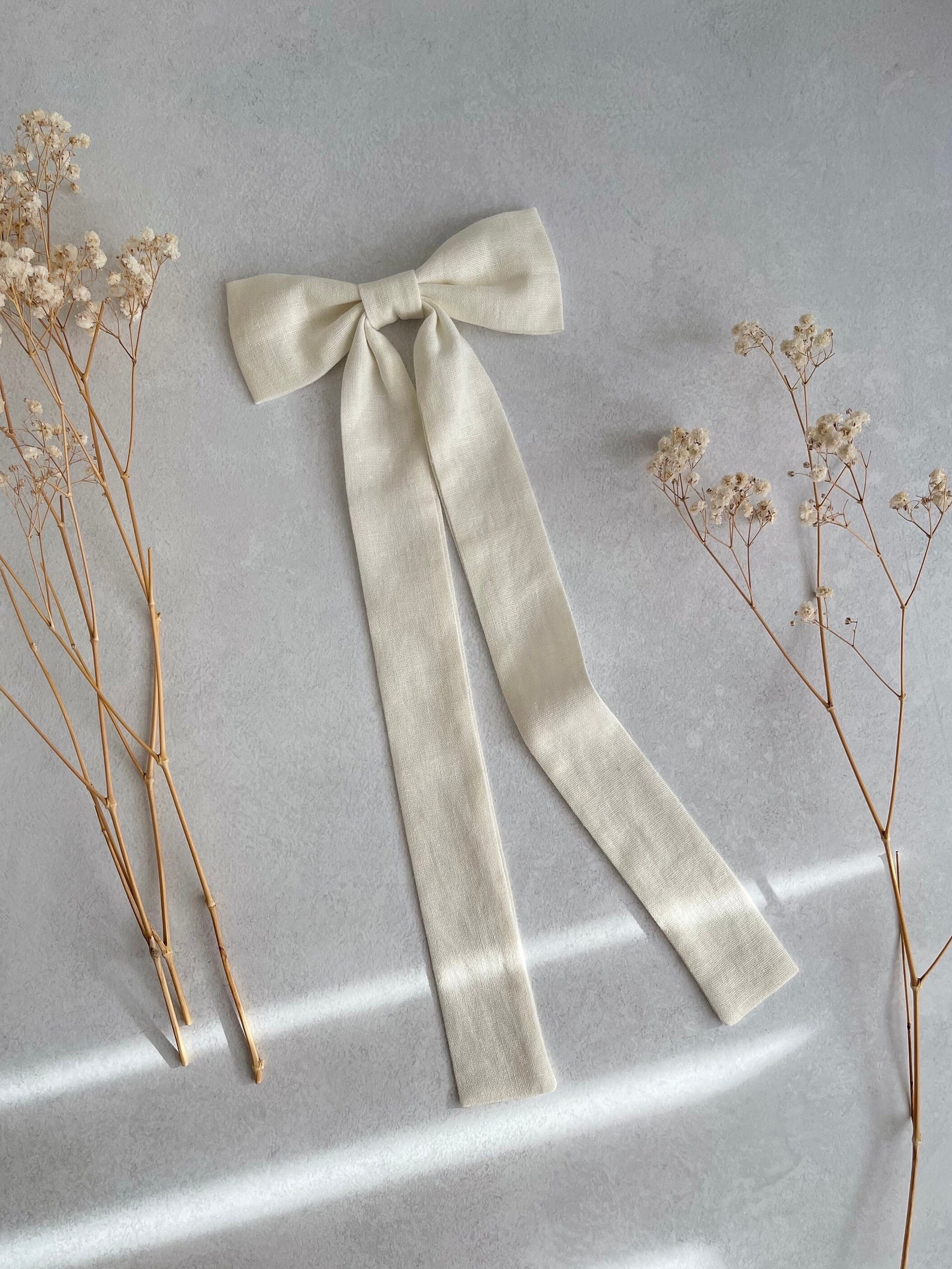 Slim Bow Linen Ivory Hair Bow Slim Single Bow Bridal Hair Accessory ...