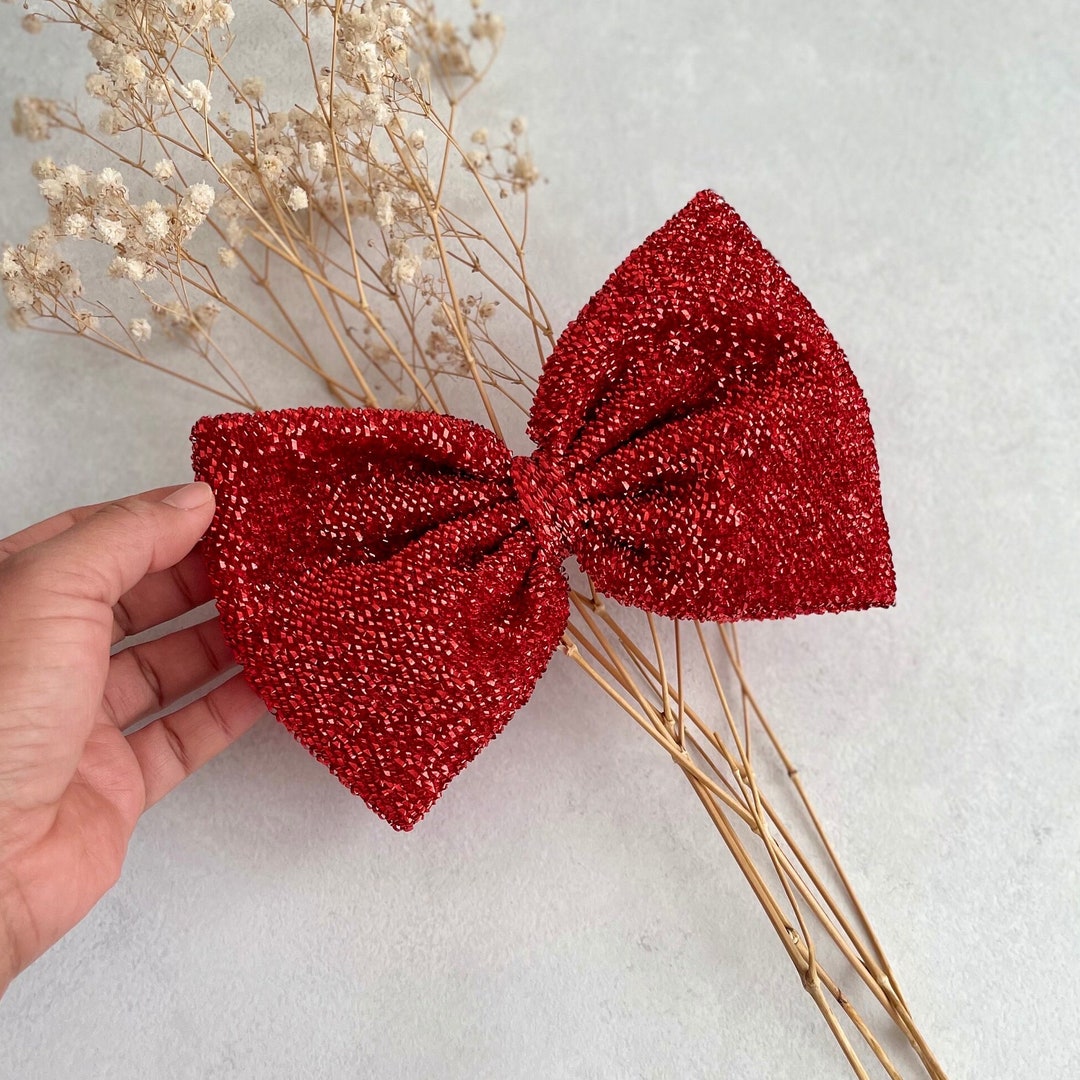 Glitter Red Hair Bow Christmas Sparkly Giant Bow Big Red Bow With ...
