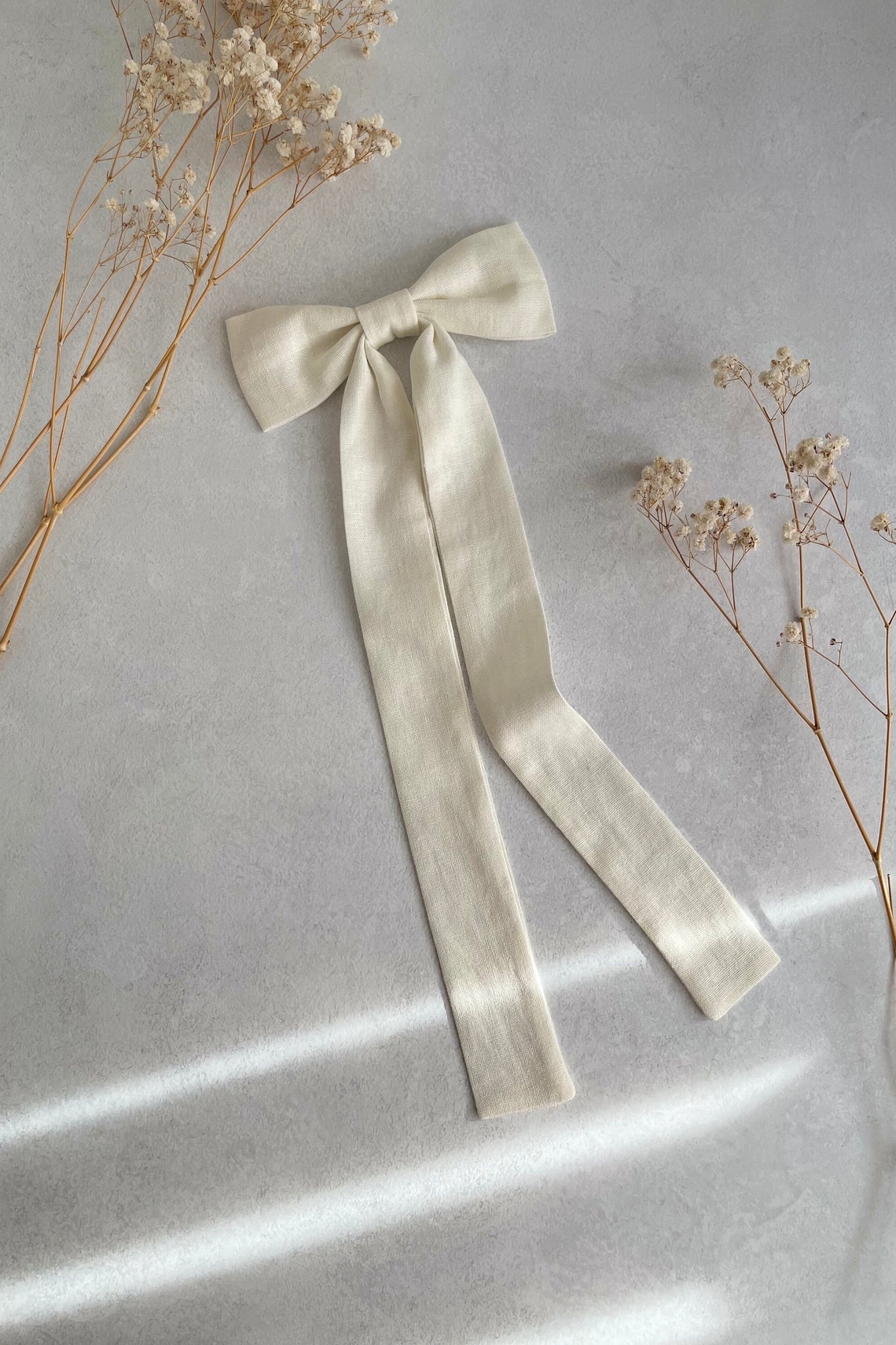 Slim Bow Linen Ivory Hair Bow Slim Single Bow Bridal Hair Accessory ...