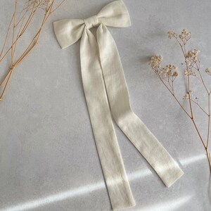 Slim Bow Linen Ivory Hair Bow Slim Single Bow Bridal Hair Accessory ...