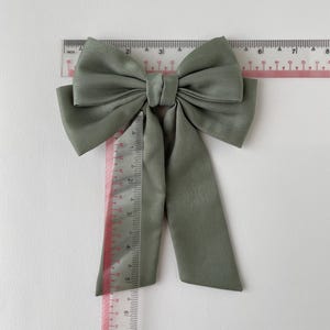 Clover Green Satin Hair Bow Slim With Tail Skinny Double Bow Woman Fern ...