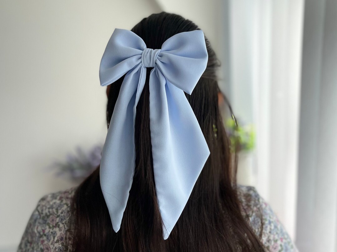 Chiffon Hair Bow Blue Bow With Pointed Tail Accessory for Girl Medium Bow for Woman Gift for ...