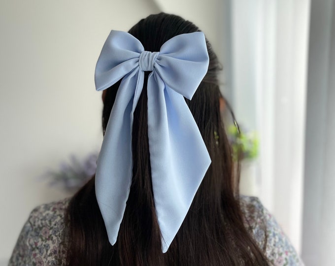 Chiffon Hair Bow Blue Bow With Pointed Tail Accessory for Girl Medium ...