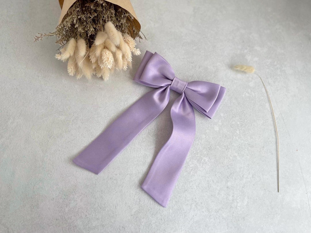 Lilac Satin Hair Bow Slim Purple Bow Hair Accessory for Girl Handmade ...