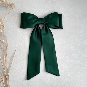 Forest Green Satin Hair Bow Slim Dark Green Bow Hair Accessory for Girl ...