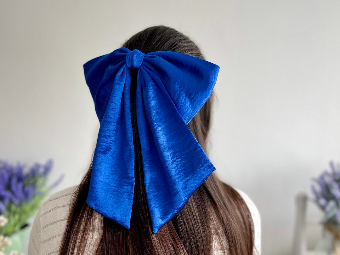 Royal Blue Satin Large Hair Bow, Luxurious Oversized Satin Bow, Giant ...