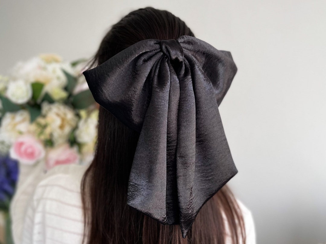 Black Satin Large Hair Bow, Luxurious Oversized Satin Bow, Giant Bow ...