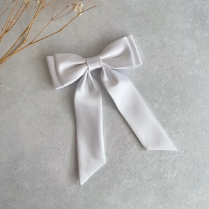 White Satin Hair Bow Bridal Bow Satin Double Ivory Bow With Tail Skinny ...