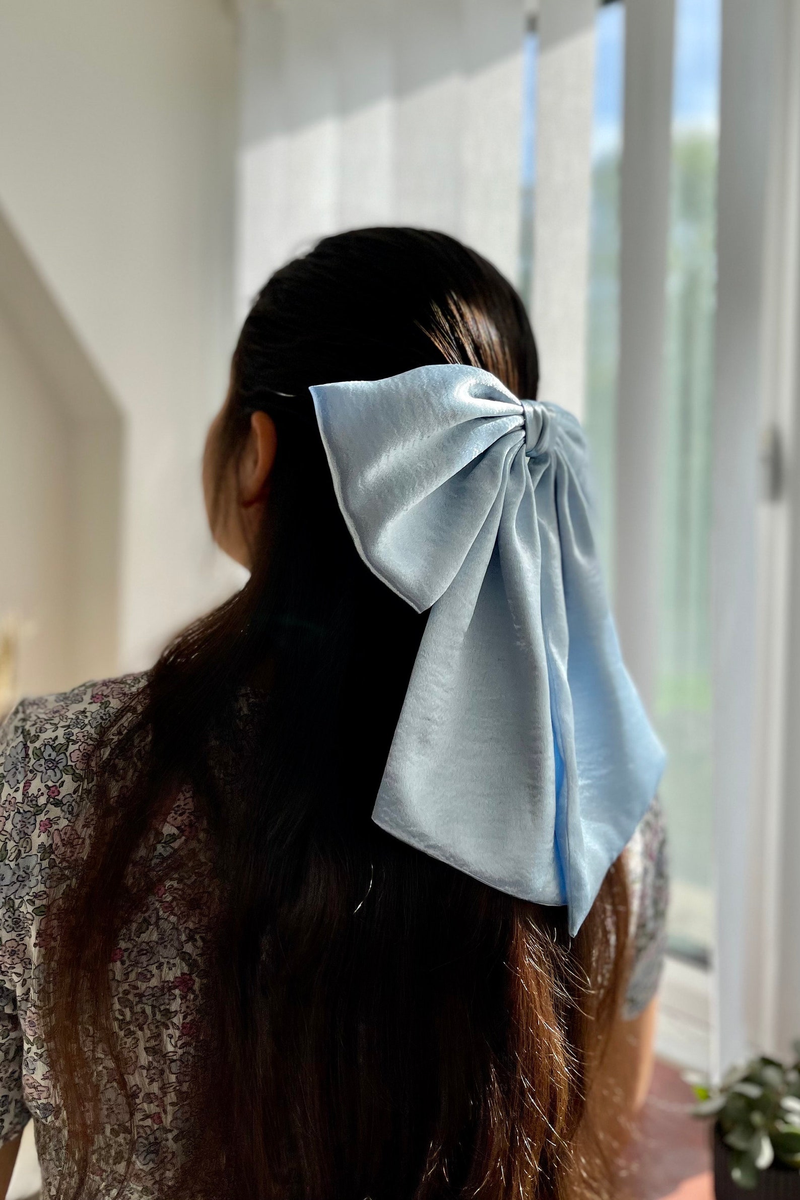 Light Blue Satin Large Hair Bow, Oversized Satin Bow, Giant Bow With ...