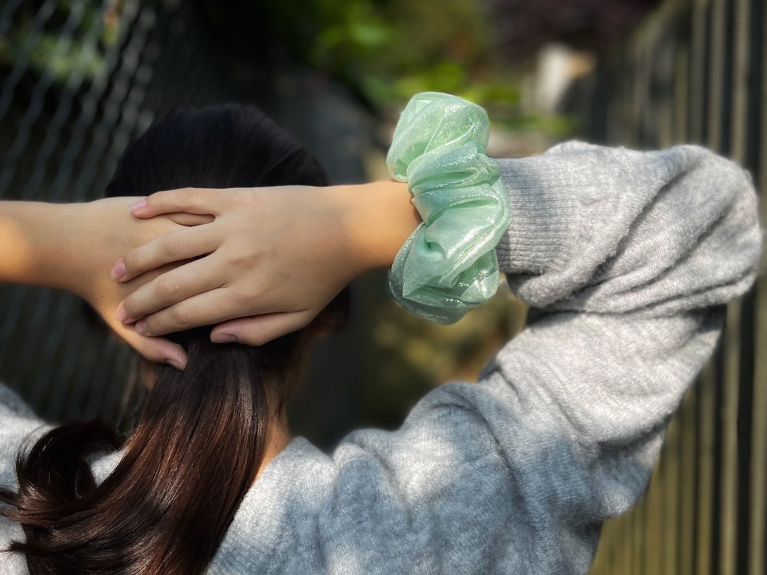 Oversized Sparkly Mint Green Scrunchies, Luxury XL Glittery Scrunchie ...