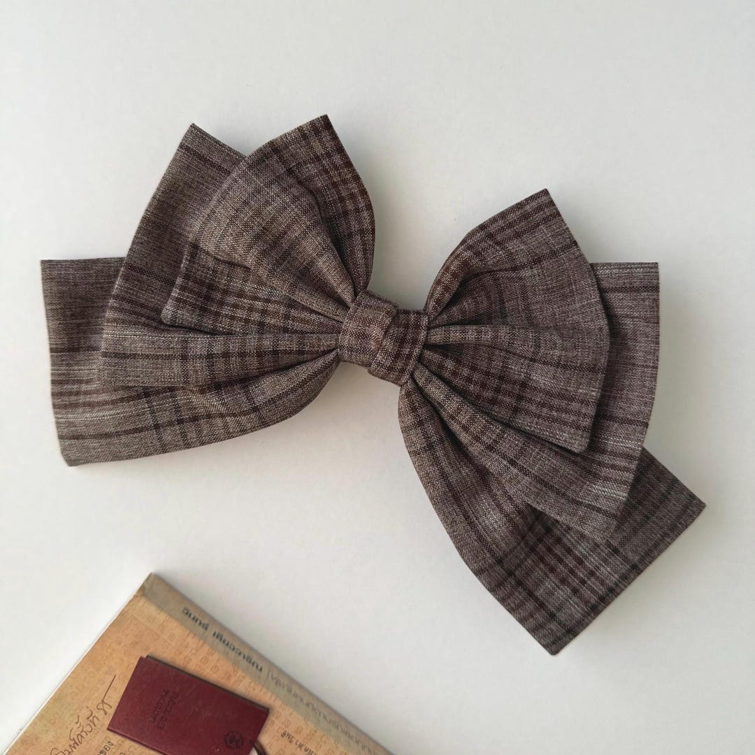 Umber Plaid Layered Hair Bow for Woman Umber Hair Bow Medium Sized Bow ...