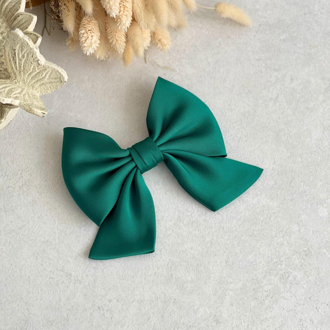 Small Hair Bow Emerald Green Satin Prom Hair Accessory for Girl ...