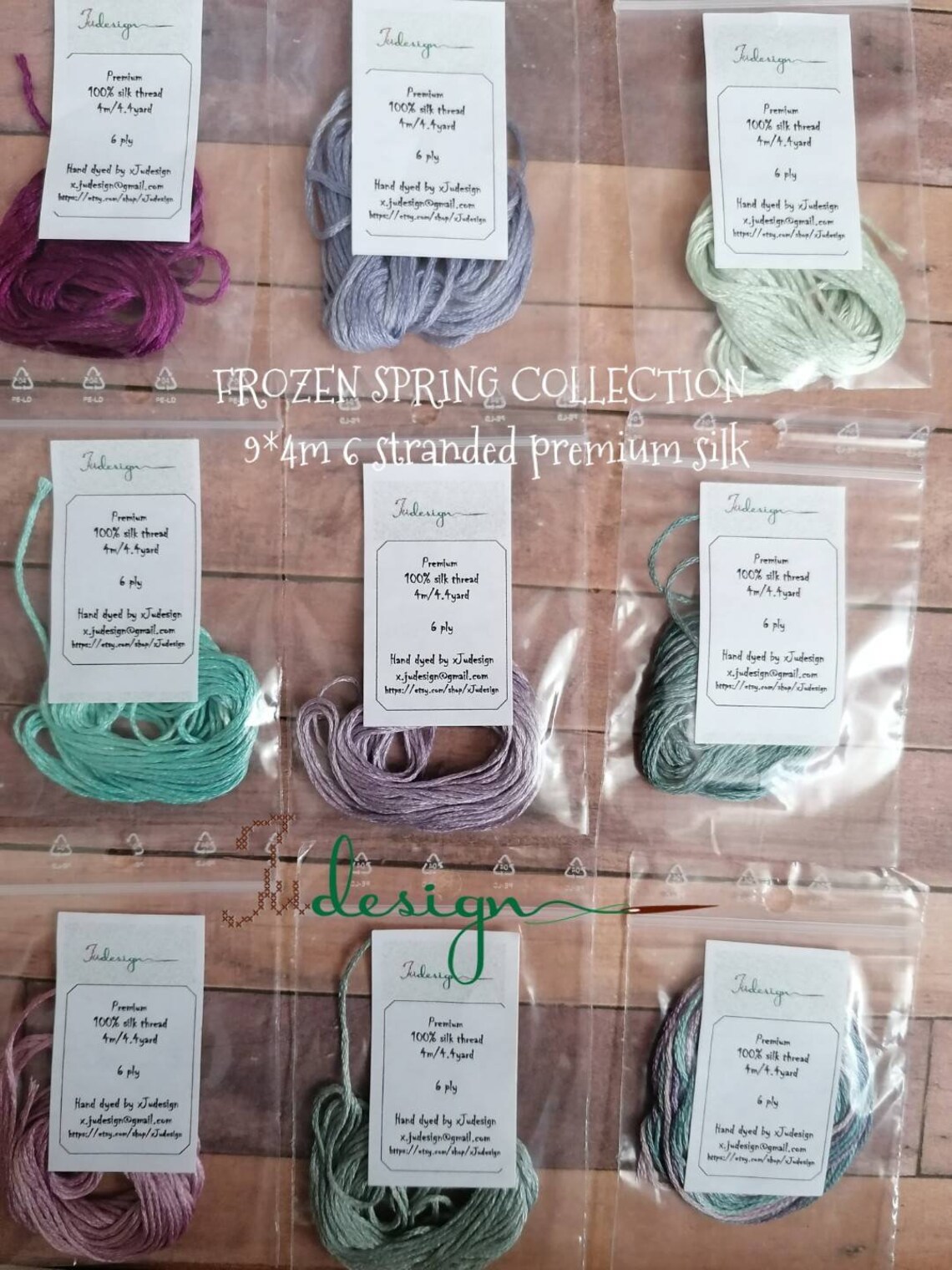 9 Skeins of Premium Silk FROZEN SPRING Collection Hand Dyed Thread for ...