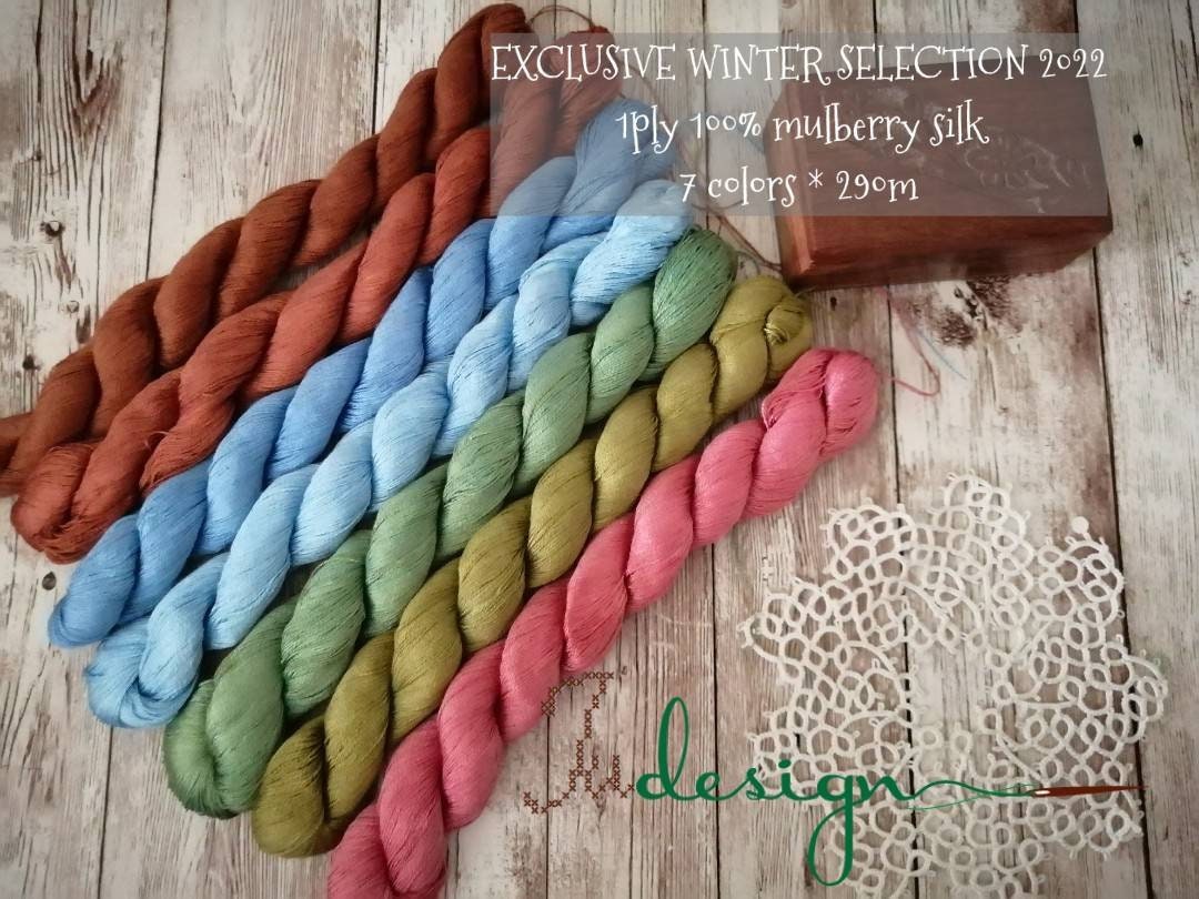 Hand Dyed 1ply Silk Floss Exclusive Winter Selection 60/2 Weight 10g ...