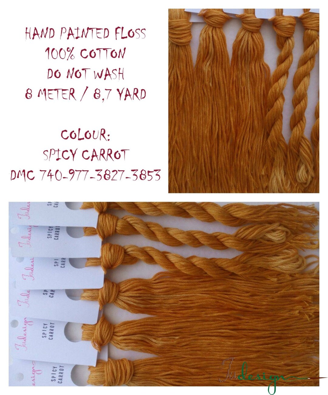 Hand Painted Matt Cotton Floss 'SPICY CARROT' Hand Dyed Thread for ...