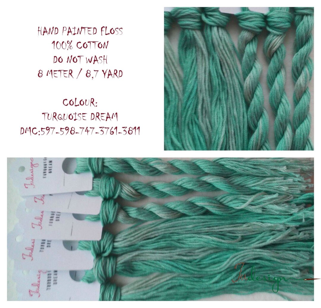 Hand Painted Matt Cotton Floss 'TURQUOISE DREAM' Hand Dyed Thread for ...