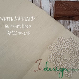 56 Count WHITE MUSTARD Hand Dyed Linen for Cross Stitch, Hardanger ...