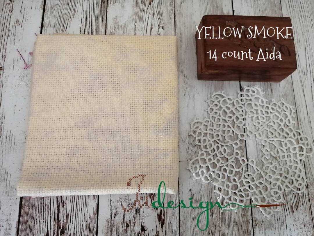 14 Count YELLOW SMOKE Hand Dyed Aida for Cross Stitch, Hardanger ...
