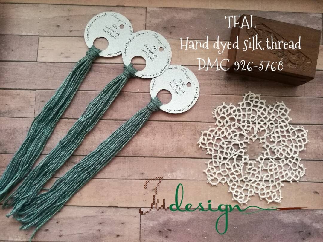 Hand dyed stranded silk floss TEAL hand dyed thread for | Etsy