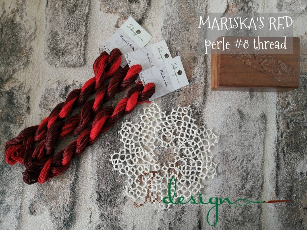Hand Painted Cotton Perle 8 Floss MARISKA'S RED Hand Dyed Thread for ...
