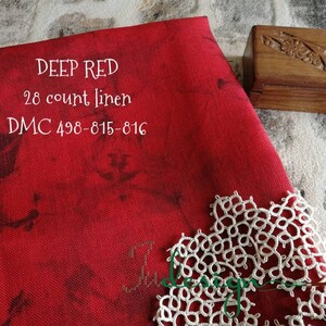28 Count DEEP RED Hand Dyed Linen for Cross Stitch, Hardanger ...