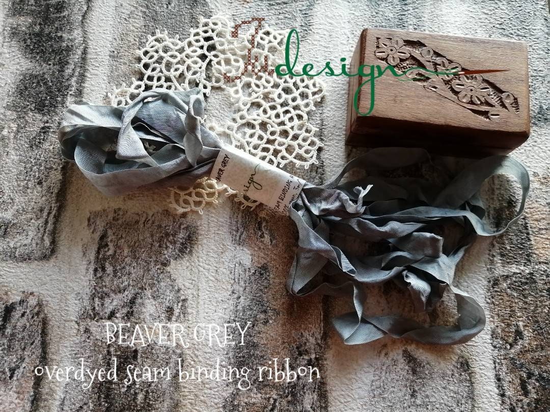 Hand Overdyed Shiny Rayon Seam Binding Ribbon - BEAVER GREY - 1/2 ...