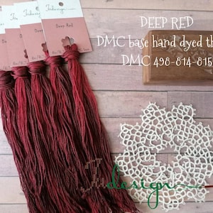 Hand Painted Cotton Floss DEEP RED Hand Dyed Thread for Embroidery ...