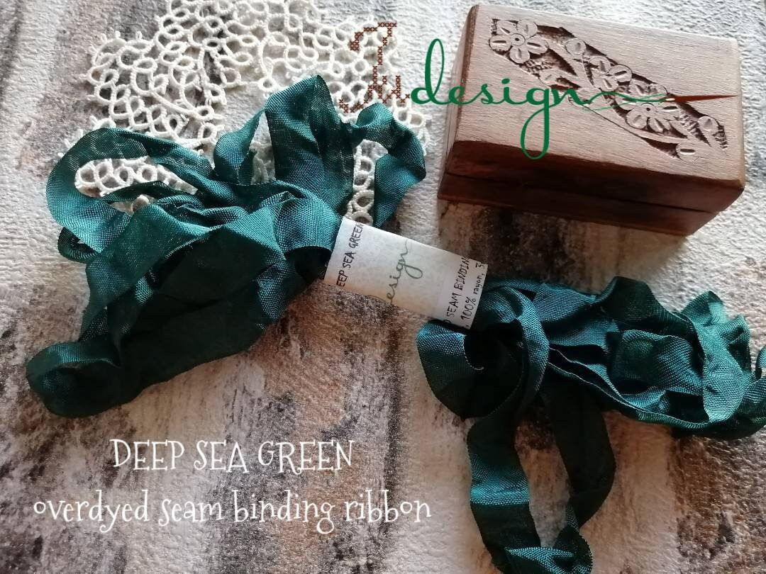 Hand Overdyed Shiny Rayon Seam Binding Ribbon DEEP SEA GREEN 1/2 Ribbon ...