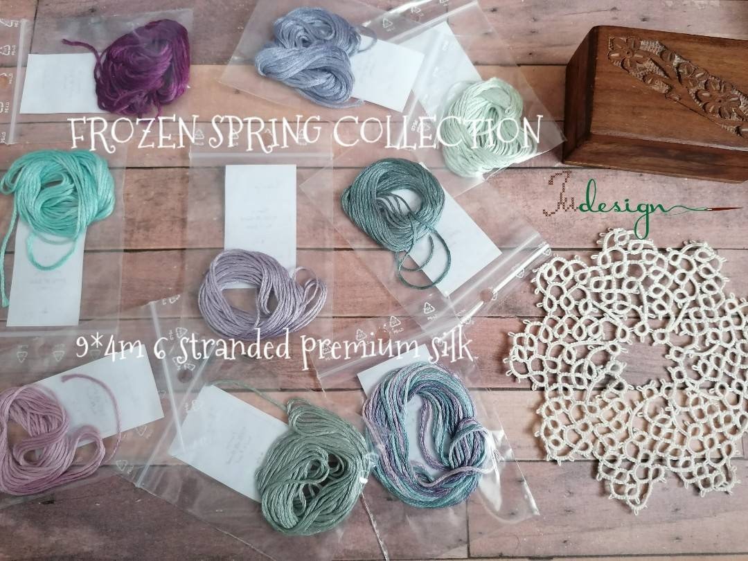 9 Skeins of Premium Silk FROZEN SPRING Collection Hand Dyed Thread for ...