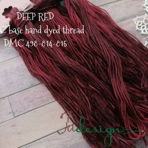Hand Painted Cotton Floss DEEP RED Hand Dyed Thread for Embroidery ...