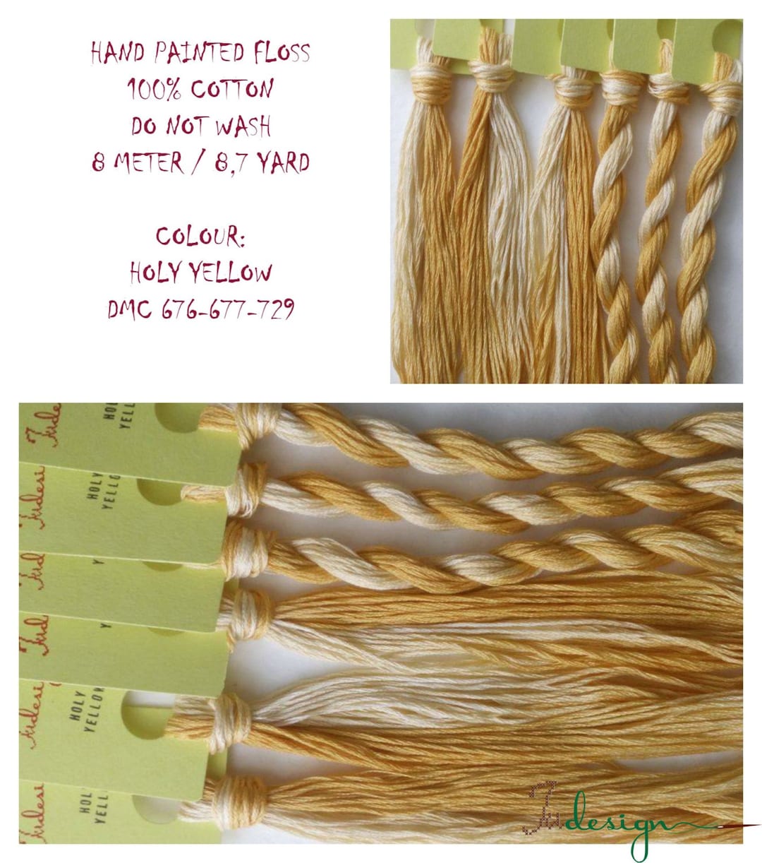Hand Painted Cotton Floss 'HOLY YELLOW' Hand Dyed Thread for Embroidery ...