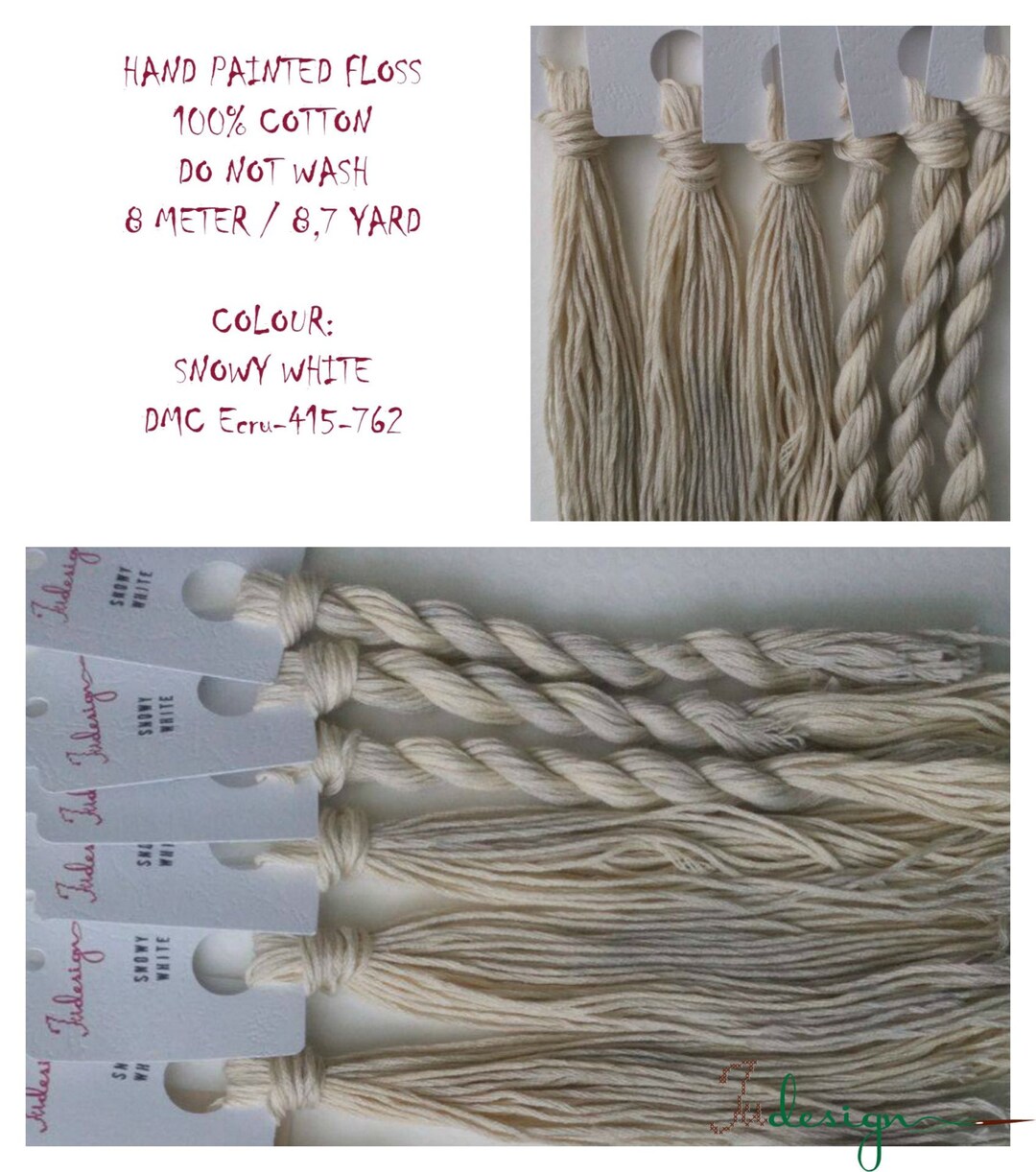 Hand Painted Matt Cotton Floss 'SNOWY WHITE' Hand Dyed Thread for ...