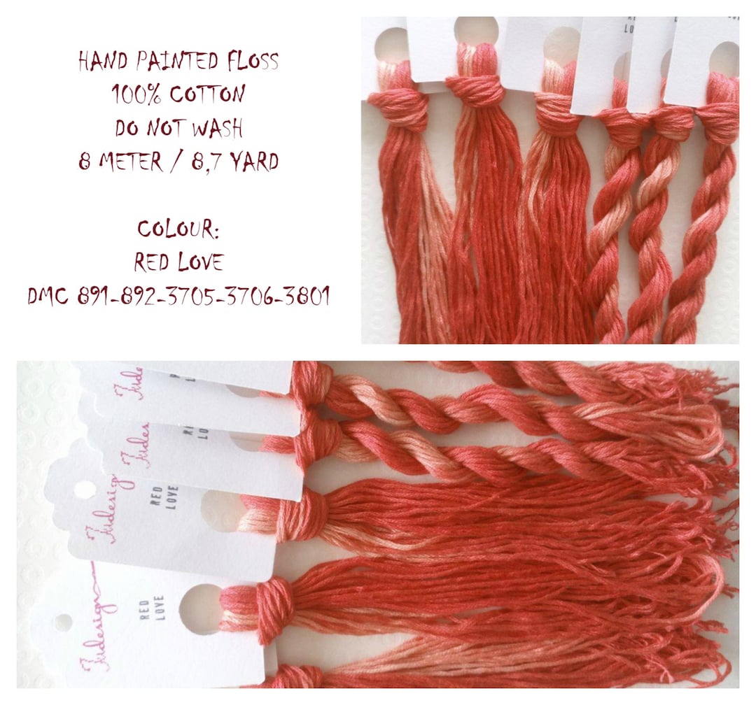 Hand Painted Matt Cotton Floss 'RED LOVE' Hand Dyed Thread for ...